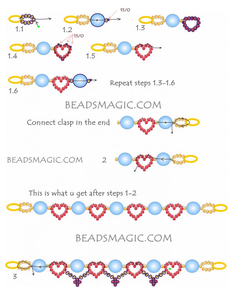 Free pattern for bracelet Red Hearts – Beads Magic