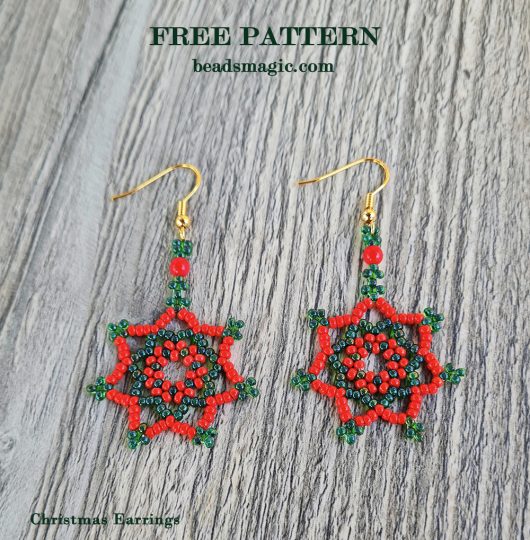 Simple beading pattern for Christmas Earrings | Beads Magic