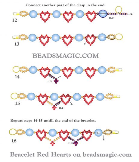 Free pattern + Video for bracelet Red Hearts | Beads Magic